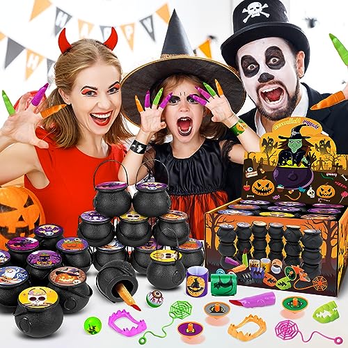 144PCS Halloween Party Favors, 18 Pack Prefilled Small Witch Cauldron Halloween Toys Bulk for Kids Halloween Goodie Bag Fillers/Halloween Gifts Party Supplies Prizes/Non Candy Halloween Trick or Treat