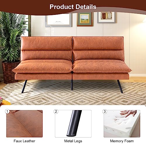 Maxspeed Futon Sofa Bed Memory Foam Sofa Couch Convertible Modern Loveseat Sleeper Sofa with Adjustable Backrest and Metal Legs,Multifunctional Futon Sofa Bed for Apartment, Office,Small Spaces,Brown