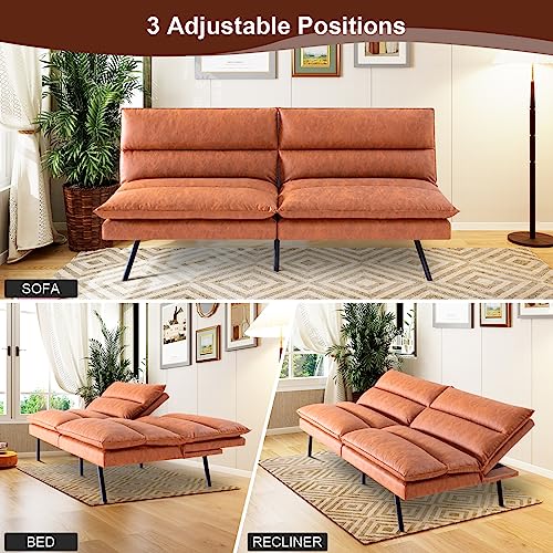 Maxspeed Futon Sofa Bed Memory Foam Sofa Couch Convertible Modern Loveseat Sleeper Sofa with Adjustable Backrest and Metal Legs,Multifunctional Futon Sofa Bed for Apartment, Office,Small Spaces,Brown