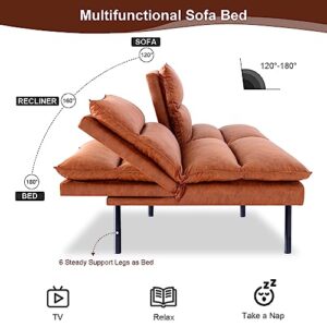 Maxspeed Futon Sofa Bed Memory Foam Sofa Couch Convertible Modern Loveseat Sleeper Sofa with Adjustable Backrest and Metal Legs,Multifunctional Futon Sofa Bed for Apartment, Office,Small Spaces,Brown