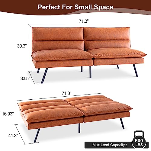 Maxspeed Futon Sofa Bed Memory Foam Sofa Couch Convertible Modern Loveseat Sleeper Sofa with Adjustable Backrest and Metal Legs,Multifunctional Futon Sofa Bed for Apartment, Office,Small Spaces,Brown