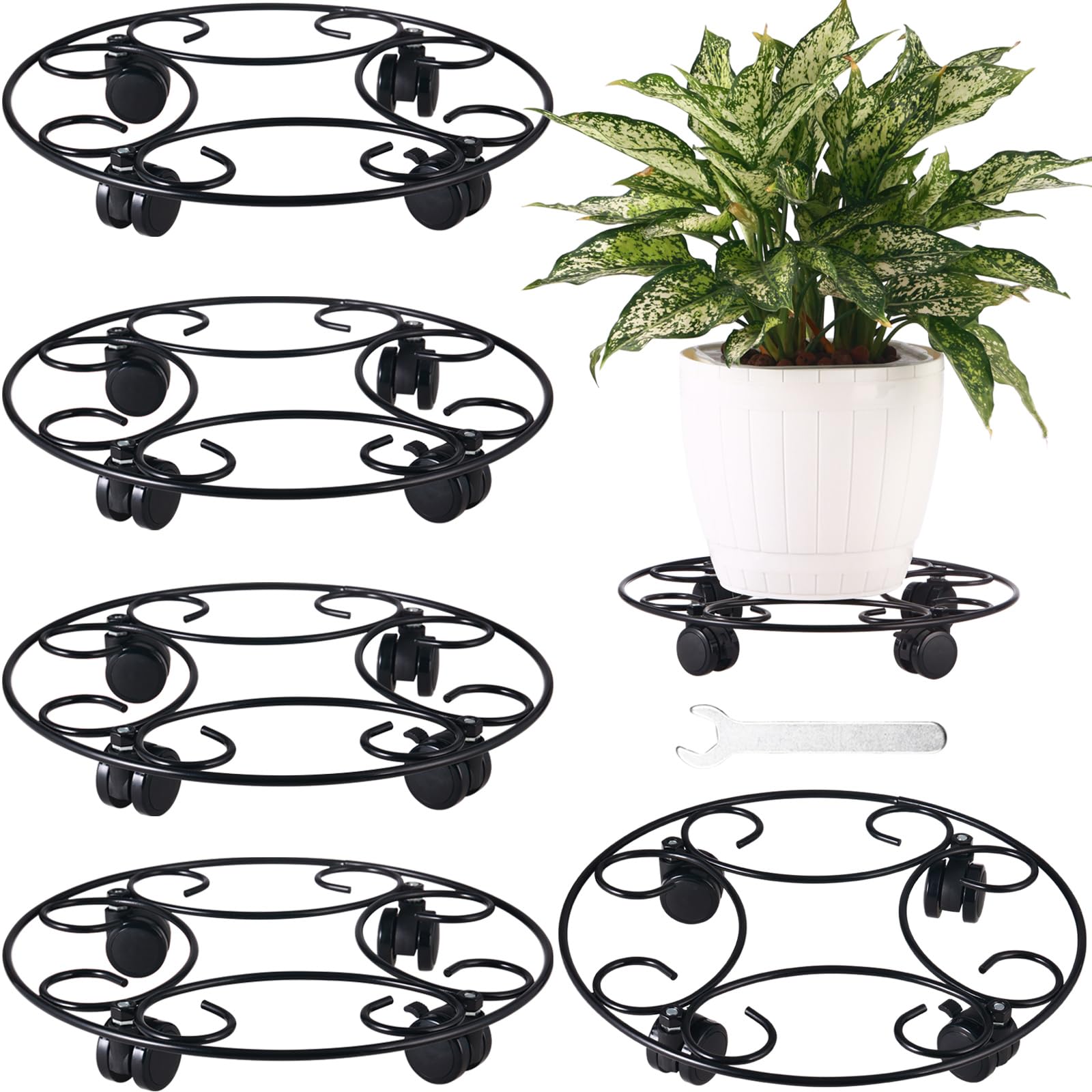 5 Packs Metal Plant Caddy with Wheels 12.8” Rolling Plant Stands Heavy-duty Wrought Iron Plant Roller Base Pot Movers Plant Saucer on Wheels Indoor Outdoor Plant Dolly with Casters Planter Tray