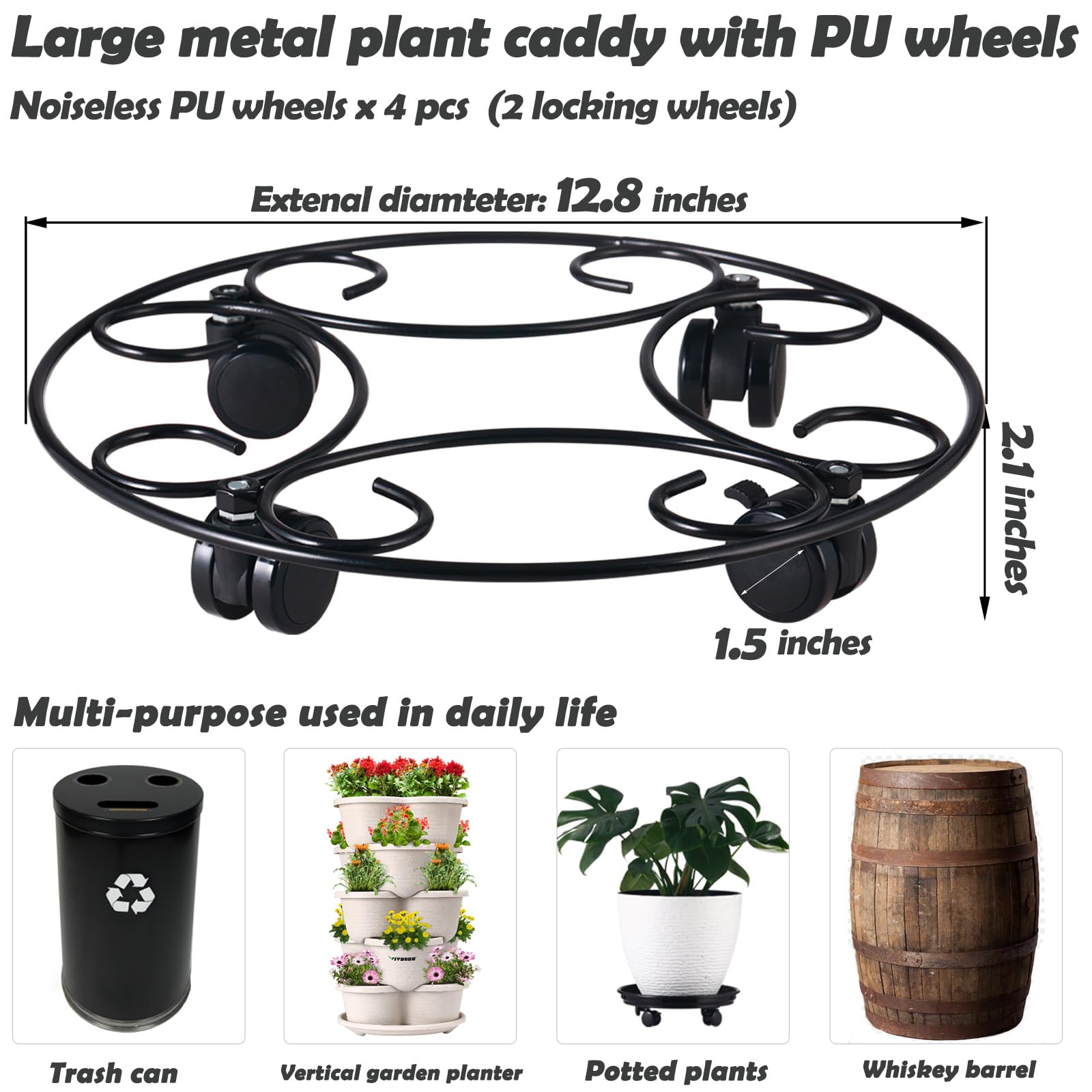 5 Packs Metal Plant Caddy with Wheels 12.8” Rolling Plant Stands Heavy-duty Wrought Iron Plant Roller Base Pot Movers Plant Saucer on Wheels Indoor Outdoor Plant Dolly with Casters Planter Tray