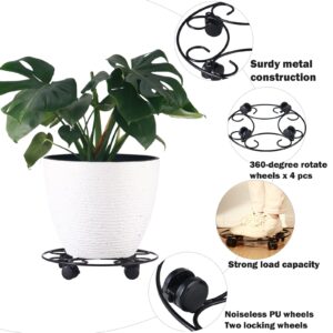 5 Packs Metal Plant Caddy with Wheels 12.8” Rolling Plant Stands Heavy-duty Wrought Iron Plant Roller Base Pot Movers Plant Saucer on Wheels Indoor Outdoor Plant Dolly with Casters Planter Tray