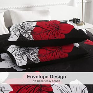 Menghomeus Black Comforter Set Full - Red and White Floral Comforter with 2 Pillowcases Modern Bedding Sets Lightweight Boho Bed Set for All Season (1 Comforter, 2 Pillowcases)