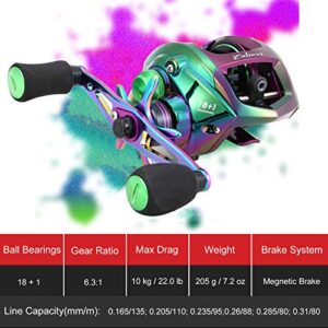 Colorful Baitcasting Reel with Two Line Spools 18+1BB Fishing Reel High Speed 6.3: 1 Gear Ratio Magnetic Brake System Baitcaster Reel