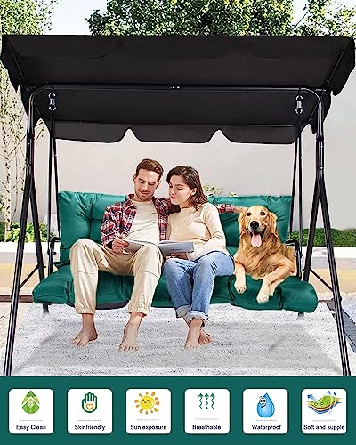 LCKFFYD Outdoor Swing Cushions，Bench Cushion Waterproof Swing Cushions 2/3 Seater Outdoor Porch Swing Cushions with Backrest, for Outdoor Swing Pad for Garden Patio Dark(52x40x5in,Green)