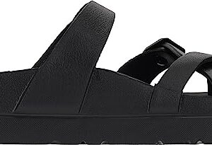 WHITIN Women's Platform Sandals with Arch Support Comfortable Size 8 Rubber Toe Loop Pillow Slides Slip on Lightweight EVA Thick Soles Adjustable Buckle Ultra Cushion Blak