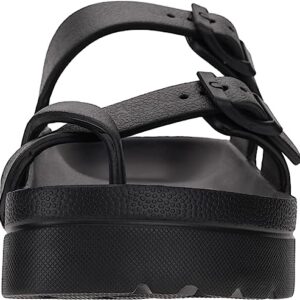 WHITIN Women's Platform Sandals with Arch Support Comfortable Size 8 Rubber Toe Loop Pillow Slides Slip on Lightweight EVA Thick Soles Adjustable Buckle Ultra Cushion Blak