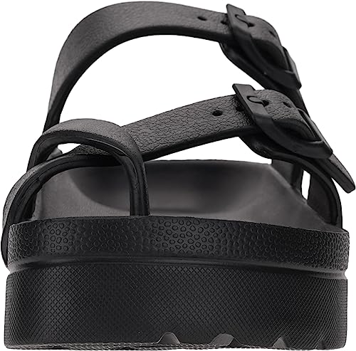 WHITIN Women's Platform Sandals with Arch Support Comfortable Size 8 Rubber Toe Loop Pillow Slides Slip on Lightweight EVA Thick Soles Adjustable Buckle Ultra Cushion Blak