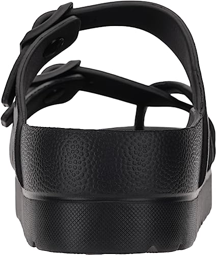 WHITIN Women's Platform Sandals with Arch Support Comfortable Size 8 Rubber Toe Loop Pillow Slides Slip on Lightweight EVA Thick Soles Adjustable Buckle Ultra Cushion Blak