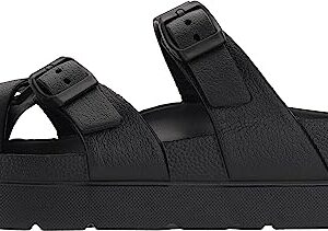 WHITIN Women's Platform Sandals with Arch Support Comfortable Size 8 Rubber Toe Loop Pillow Slides Slip on Lightweight EVA Thick Soles Adjustable Buckle Ultra Cushion Blak