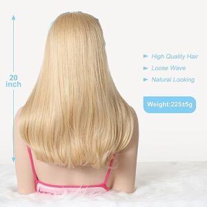 LONAI 3PCS Blonde Cosplay Wigs Set for Women Vintage Retro Shoulder Length Wig with Blue Headband Bracelet for Princess Costume Halloween Cos play Daily Use