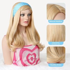 LONAI 3PCS Blonde Cosplay Wigs Set for Women Vintage Retro Shoulder Length Wig with Blue Headband Bracelet for Princess Costume Halloween Cos play Daily Use