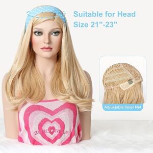 LONAI 3PCS Blonde Cosplay Wigs Set for Women Vintage Retro Shoulder Length Wig with Blue Headband Bracelet for Princess Costume Halloween Cos play Daily Use