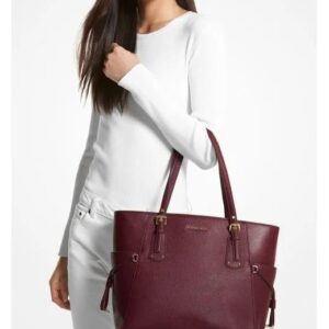 Michael Kors Voyager Small Pebbled Leather Tote Bag (Merlot)