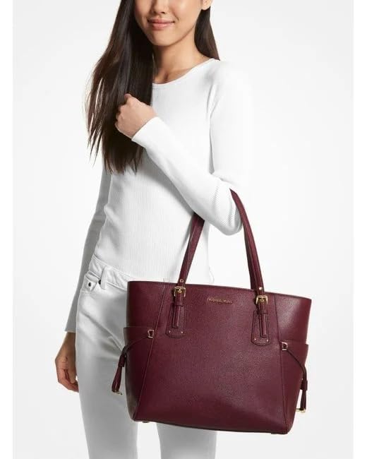 Michael Kors Voyager Small Pebbled Leather Tote Bag (Merlot)