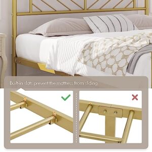 Yaheetech Full Size Platform Bed Frame with Arrow Design Headboard,13 Inches Metal Mattress Foundation for Storage,No Box Spring Needed,Easy Assembly,Modern,Antique Gold