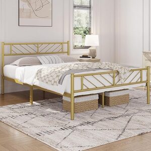 Yaheetech Full Size Platform Bed Frame with Arrow Design Headboard,13 Inches Metal Mattress Foundation for Storage,No Box Spring Needed,Easy Assembly,Modern,Antique Gold