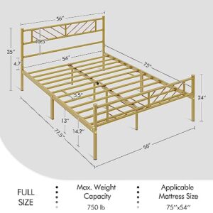 Yaheetech Full Size Platform Bed Frame with Arrow Design Headboard,13 Inches Metal Mattress Foundation for Storage,No Box Spring Needed,Easy Assembly,Modern,Antique Gold