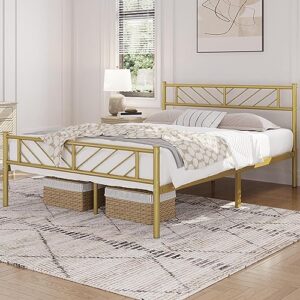 Yaheetech Full Size Platform Bed Frame with Arrow Design Headboard,13 Inches Metal Mattress Foundation for Storage,No Box Spring Needed,Easy Assembly,Modern,Antique Gold