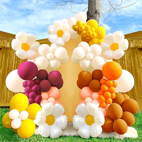 166 Pieces Daisy Balloon Garland Arch Kit Pastel Balloon Arch Pink and Orange Balloons Boho Balloon Garland Kit Groovy Balloon Garland Kit Daisy Party Decorations