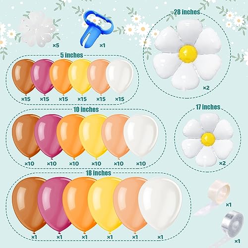 166 Pieces Daisy Balloon Garland Arch Kit Pastel Balloon Arch Pink and Orange Balloons Boho Balloon Garland Kit Groovy Balloon Garland Kit Daisy Party Decorations