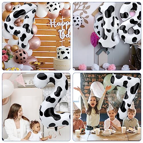 Cow Number Balloons, 40 Inch Cute Cow Print Balloons Reusable Cow Birthday Decorations Farm Themed Birthday Party Supplies for Kids (Number 1)