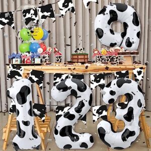 Cow Number Balloons, 40 Inch Cute Cow Print Balloons Reusable Cow Birthday Decorations Farm Themed Birthday Party Supplies for Kids (Number 1)