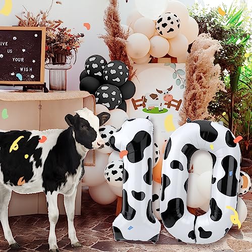 Cow Number Balloons, 40 Inch Cute Cow Print Balloons Reusable Cow Birthday Decorations Farm Themed Birthday Party Supplies for Kids (Number 1)