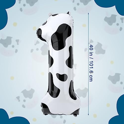 Cow Number Balloons, 40 Inch Cute Cow Print Balloons Reusable Cow Birthday Decorations Farm Themed Birthday Party Supplies for Kids (Number 1)