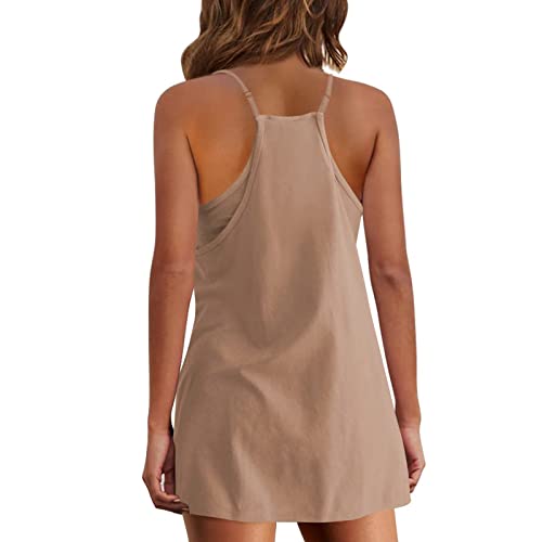 Sexy Dresses for Women Fashion Sexy Sleeveless V Neck Womens Dresses 2023 Athletic Pullover Mini Dress Shorts Suits Womens Rompers for Summer Dressy Split Shorts with Pockets Khaki XXL