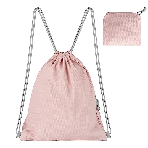 Lily queen Drawstring Backpack Sports Gym Bag Swim Bag With Zipper Pocket (Pink)