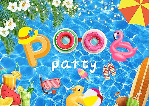 SJOLOON Summer Swimming Pool Backdrop Tropical Beach Ball Blue Sea Water for Party Decoration Studio Props 12576 (7x5FT)