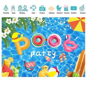 SJOLOON Summer Swimming Pool Backdrop Tropical Beach Ball Blue Sea Water for Party Decoration Studio Props 12576 (7x5FT)