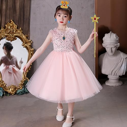 LAND BABEE Princess Crown Accessories Kit for Kids Girls Peach, 5in1 Princess Dress Up Accessories Tiara Crowns Brooch Wand Gloves Earrings, Princess Costume Halloween Cosplay Birthday Party Supplies