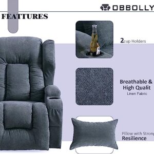 OBBOLLY Swivel Rocker Recliner Chair - Manual Glider Rocking Recliner Chair, Wingback Design 360° Swivel Chair with Lumbar Pillow, Cup Holders, Side Pockets for Living Room (Blue Grey, Single)