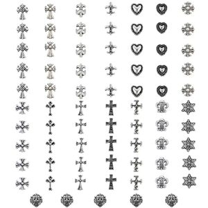 cooslim 75pcs 3d cross nail charms 3d chrome metal silver nail art charm vintage gothic retro punk crosses hearts skulls mixed for manicure craft diy nail art decoration accessories (15 styles silver)