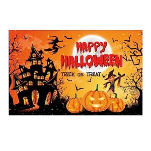 halloween party decorations, large fabric halloween backdrop pumpkin lantern cemetery gate spooky night banner orange moon pumpkin castle for scary halloween party supplies (orange)