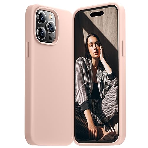 Cordking for iPhone 14 Pro Case, Silicone Ultra Slim Shockproof Protective Phone Case with [Soft Anti-Scratch Microfiber Lining], 6.1 inch, Pinksand