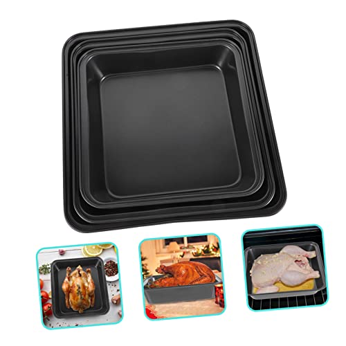 IMIKEYA 3pcs Toaster Oven Pan Square Baking Dish Bread Container Loaf Pan Sheet Cake Pan Roaster Pan Steel Pizza Pan Metal Design Baking Tray Pizza Baking Tray Pizza Plate Square Plate Set