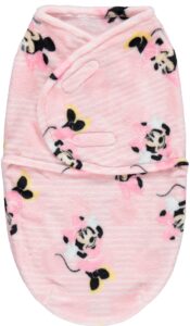 disney minnie mouse single ply baby swaddle sack, easy wrap infant swaddling blanket, soft comfort swaddler/hospital swaddles for newborns, polka dot