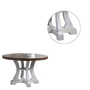 Benjara Neci 54 Inch Round Dining Table, Pedestal, Distressed Brown and White