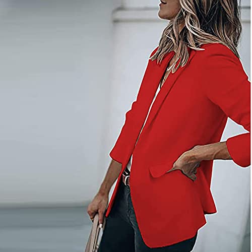 Womens Graphic Print Blazer Trendy Cardigan Collar Single Button Blazers Business Casual 2023 Open Front Slim Fit Summer Fall Ladies Blazers Clothing Outfits Blazer De Mujer Red L