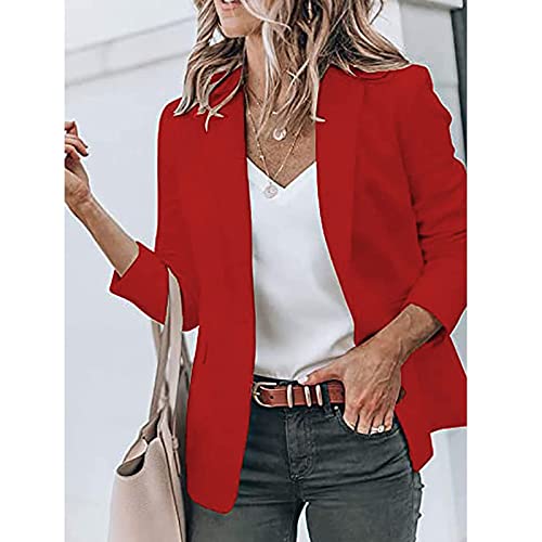 Womens Graphic Print Blazer Trendy Cardigan Collar Single Button Blazers Business Casual 2023 Open Front Slim Fit Summer Fall Ladies Blazers Clothing Outfits Blazer De Mujer Red L