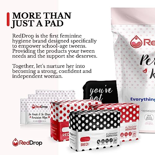 RedDrop Tween FlowNight Pads - Thin and Secure Pads for Peaceful Nights - Designed for Girls Experiencing Their First Period