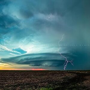 Storm Photography Print (Not Framed) Picture of Supercell Thunderstorm with Lightning Bolt on Spring Evening in Kansas Weather Wall Art Nature Decor (8" x 10")