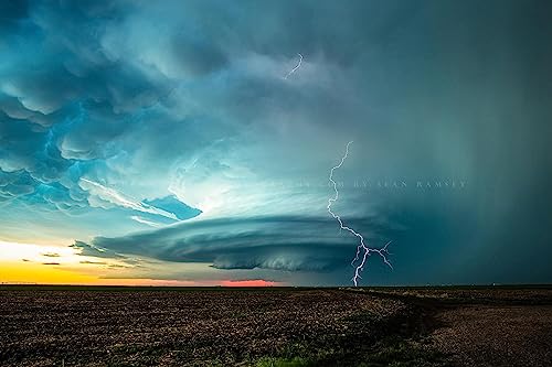 Storm Photography Print (Not Framed) Picture of Supercell Thunderstorm with Lightning Bolt on Spring Evening in Kansas Weather Wall Art Nature Decor (8" x 10")