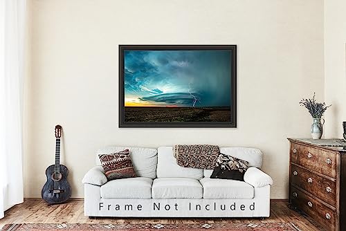 Storm Photography Print (Not Framed) Picture of Supercell Thunderstorm with Lightning Bolt on Spring Evening in Kansas Weather Wall Art Nature Decor (8" x 10")