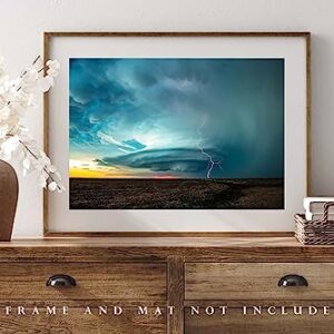 Storm Photography Print (Not Framed) Picture of Supercell Thunderstorm with Lightning Bolt on Spring Evening in Kansas Weather Wall Art Nature Decor (8" x 10")